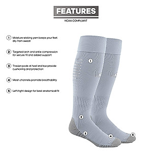 adidas Speed 2 Soccer Socks for Boys, Girls, Men and Women (1-Pair), Team Light Grey/White/Light Onix Grey, Small