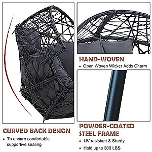 YIGUO Patio Wicker Egg Chair with Table, Egg Basket Lounger with Cushion and Stand, PE Rattan Cuddle Chair for Patio, Backyard, Balcony, Poolside, Living Room,Indoor & Outdoor Dark Gray