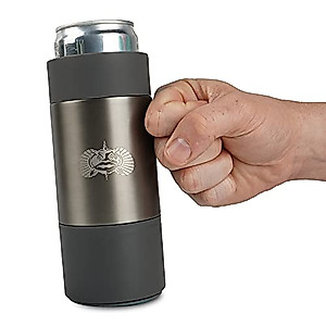 Toadfish Slim Non-Tipping Can Cooler for 12oz Cans - Suction Cup Cooler For Beer & Soda - Stainless Steel Double-Wall Vacuum Insulated Cooler - Sturdy Beverage Holder (Graphite)
