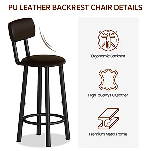 LTTROMAT Kitchen Dining Table Set for 2, Bar Table and Chairs Set with 3 Storage Shelves, Tall Dining Table with 2 PU Leather Backrest Stools for Small Space, Kitchen Island, Apartment, Brown