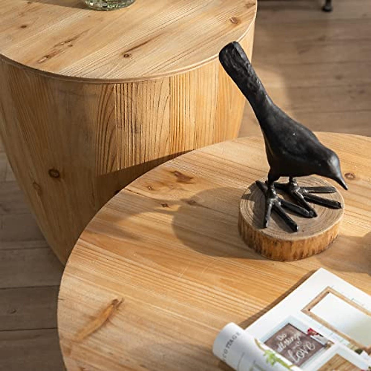 Wetiny 21.06" Vintage Style Bucket Shaped Coffee Table for Office, Dining Room and Living Room