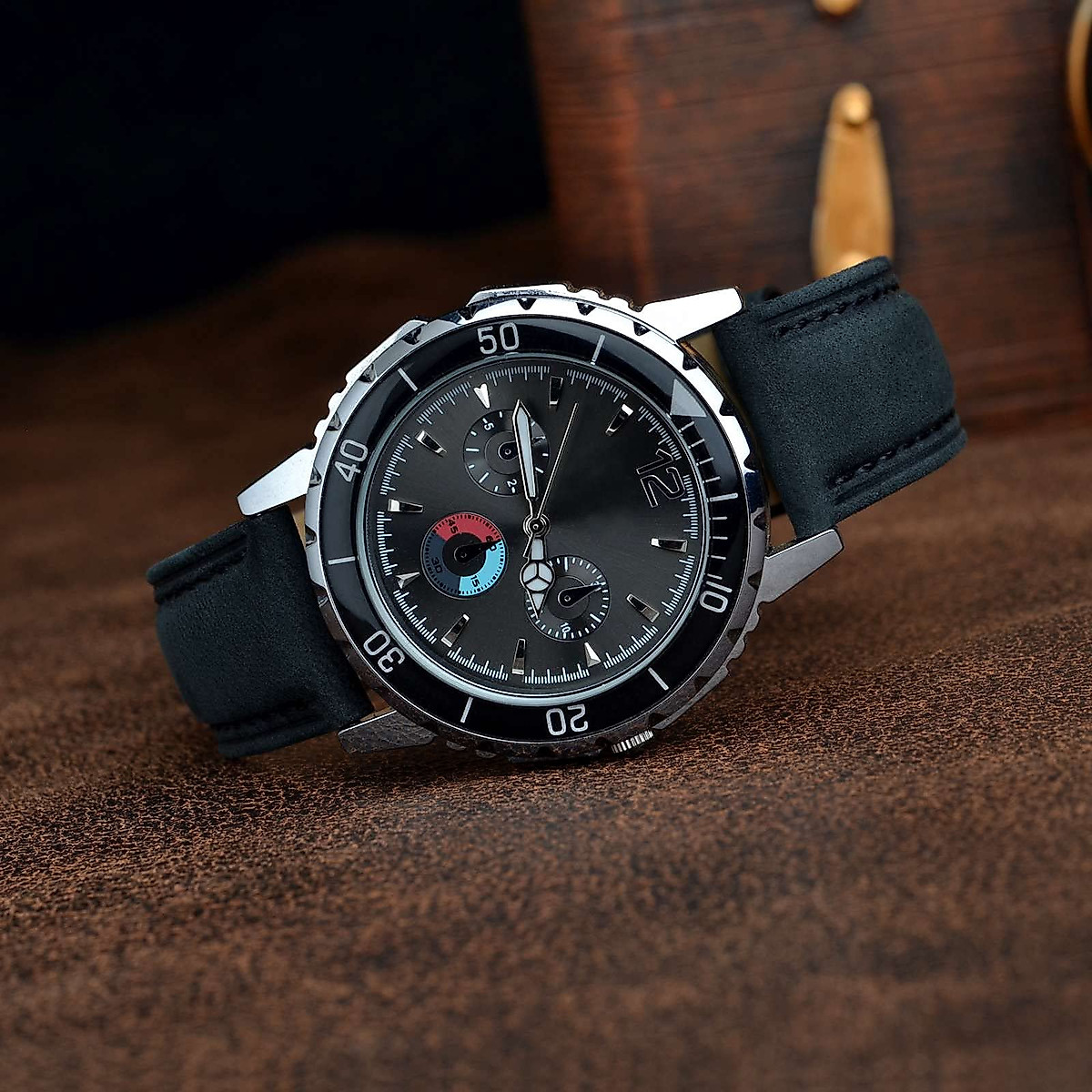 BISONSTRAP Vintage Watch Straps with Gold Buckle, Leather Replacement Band 18mm (Black)