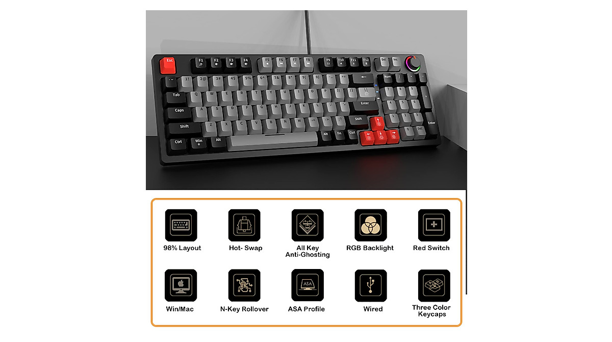 KBMSCITH 80% Mechanical Gaming Keyboard - LED Backlit