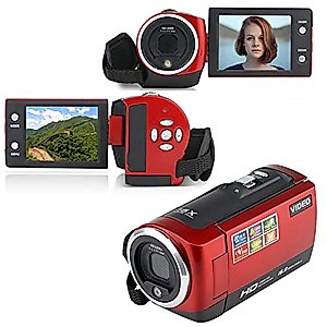 16 Megapixel Digital HD Video Camera 1080P Home Portable Photo Self-timer Video Recorder 16 Times Digital Zoom Electronic Anti-shake Flip HD Screen (Red)
