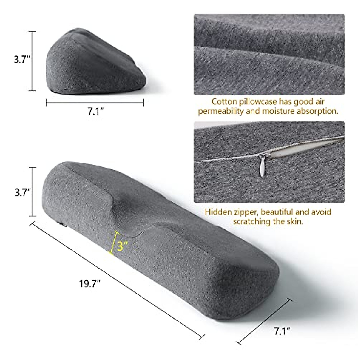 Cervical Neck Pillows for Pain Relief Sleeping, Memory Foam Neck Bolster Pillow for Stiff Pain Relief, Neck Support Pillow Neck Roll Pillow for Bed Pillow (Dark Gray)