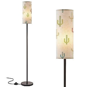 RZNTJHUINA Boho Tropical Standing Lamps Multicolored Cactus White Minimalist Botanical Floor Lamp Metal Pole Lamp with Linen Lampshade for Bedroom Living Room Office Nursery Reading Foot Switch