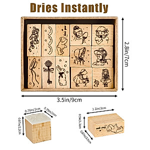 Wooden Plant Patterns Rubber Stamp - Plant and Flower Decorative Wooden Rubber Stamp Set for DIY Craft Card Scrapbooking Supplies Photo Album, Hand Book, Planner, Scrapbooking, 12Pcs (Young Girl)