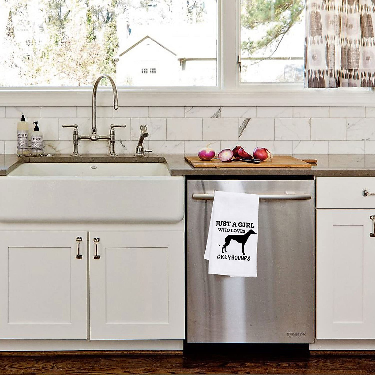 BDPWSS Greyhound Kitchen Towel Pet Dog Lover Gift Just A Girl Who Loves Greyhounds Dish Towel for Dog Owner Dog Mom Gift (Girl Lover Greyhounds TW)