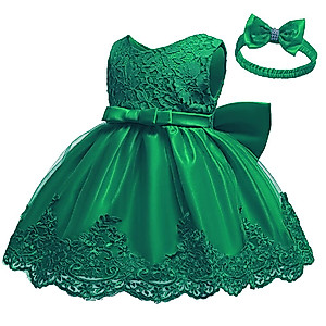 NSSMWTTC Baby Girl Ball Gown Dress Infant Birthday Party Christmas New Year Dresses Toddler Christmas (Green,6M)