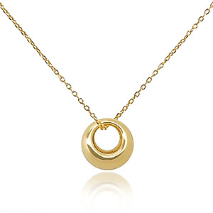 Little Ashley Jewelry 925 Sterling Silver 18k Gold Plated Simple Circle Pendent Necklace, Sterling Silver Pendant Necklace for Women Teen Girls Jewelry Gifts Adjustable 16-18 inches Link Chain (Gold)