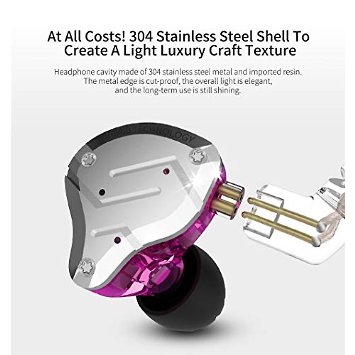 KZ ZS10 Pro in ear Monitors Wired Headphones, 1DD 4BA Metal iem, High Fidelity Gaming Earbuds with 2pins Tangle-Free Cable, Noise Cancelling Wired Earphones for PC Game Music Video(black, without mic)