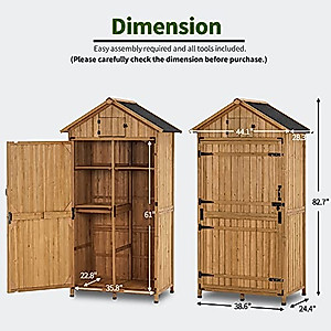 MCombo Large Outdoor Storage Shed with Adjustable Shelves, Outdoor Storage Cabinet with Lock, Wood Garden Tool Shed for Outside, Backyard and Patio (38x24x82 inch) 6056-1970 (Natural)