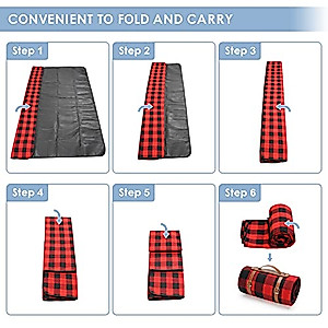 Extra Large 87'' X 67'' Picnic Blanket Waterproof, Portable Picnic Mat, Sandproof Beach Mat, Outdoor Rug for Camping, Red Checkered