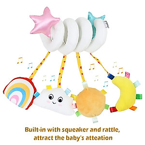 KAKIBLIN Hanging Toys for Car Seat Crib Mobile, Infant Baby Spiral Plush Toys for Crib Bed Stroller Car Seat Bar, White