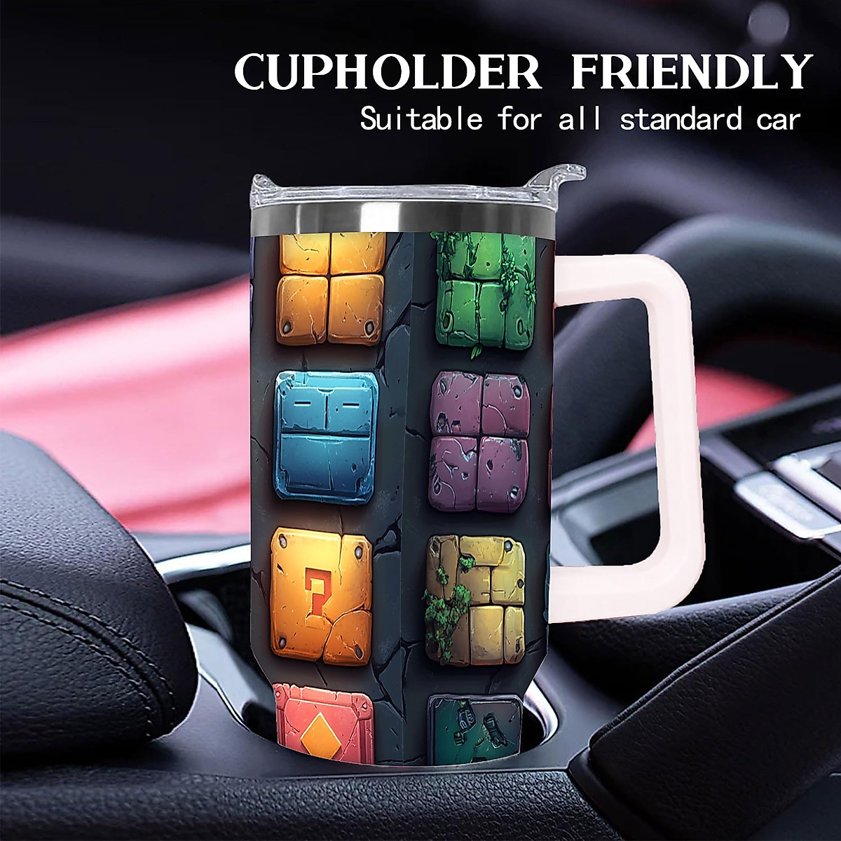 FOCIUZTA Cartoonish Pixel Art Tumbler with Lid, Travel Coffee Cup, Ideal for Easter, Gaming Enthusiast, Mother Day, and Birthday Gifts