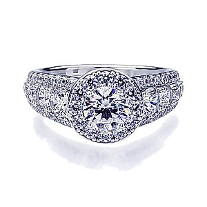 DoubleAccent Platinum Plated Sterling Silver Ring 1 CT Round CZ Stone Halo Wedding Engagement Ring (Size 5 to 9), 7