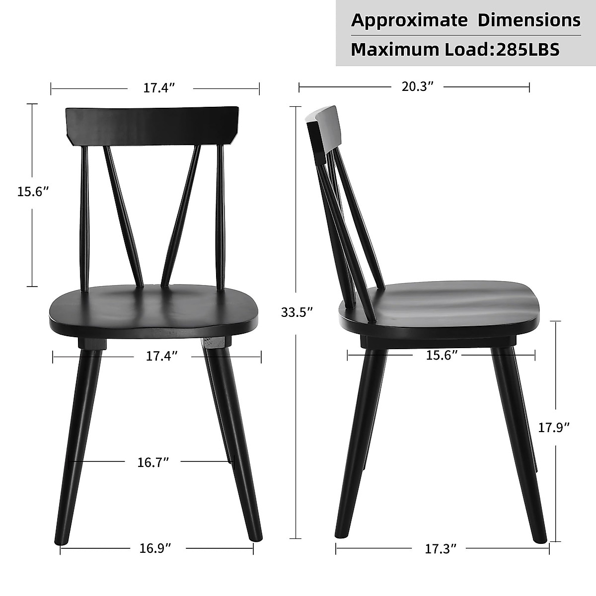 DUHOME Black Dining Chairs Set of 2,Wood Kitchen Chairs for Dining Room,Farmhouse,Rubberwood