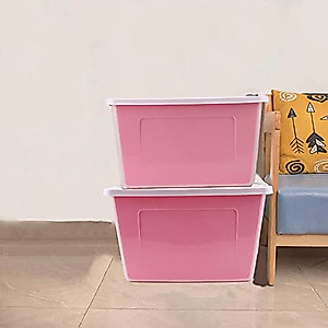 92 Quart Plastic Storage Bins Waterproof, Utility Tote Organizing Container Box with Buckle Down Lid, Collapsible Clear Plastic Storage Box, for Toys Clothes and Bedding, 1 pack, Pink