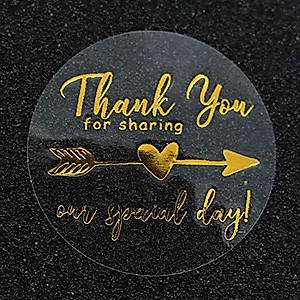 100 x Thank You for Sharing Our Special Day Metal Labels Real Gold Foil Embossed Transparent Stickers Shower Party Favor Stickers Round Self Adhesive Labels 1.6 inch