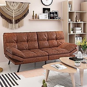 wOod-it Futon Sofa Bed, Memory Foam Foldable Couch Convertible Loveseat Sleeper Daybed with Adjustable Armrests for Small Space, Studio, Office, Apartment, Compact Living Room, Brown
