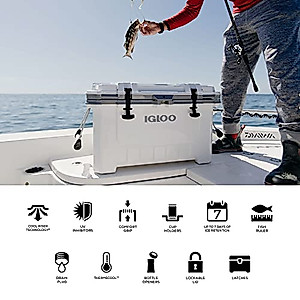 Igloo White IMX 70 Qt Lockable Insulated Ice Chest Injection Molded Cooler with Carry Handles