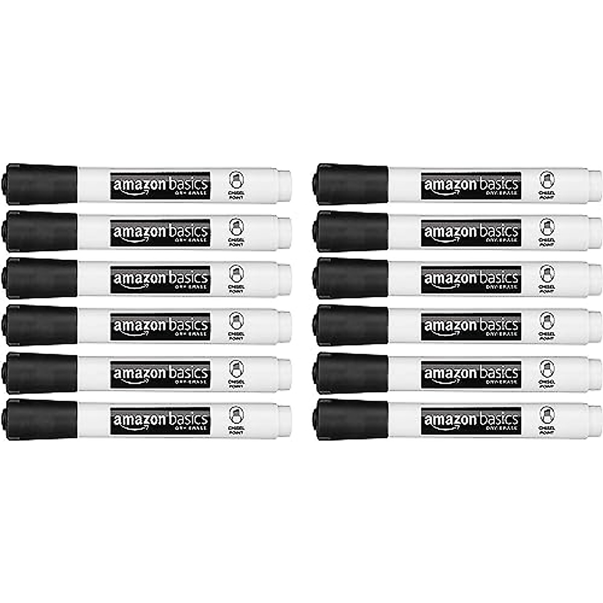 Amazon Basics 12-Pack Low-Odor Chisel Tip Dry Erase Whiteboard Markers, Black