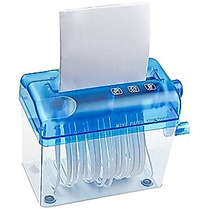 JIKIOU Mini Hand Shredder Portable Paper Shredder Manual Shredder Documents Paper Cutting Tool Home Office Desktop Stationery Blue