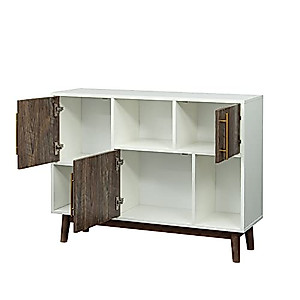 Storage Cabinets, Multifunctional Display Cabinet with Display Shelves and Doors, Entrance Modern Buffet or Kitchen Sideboard with Gorgeous Golden Brass Accents, Modern Style TV Cabinet(Espresso)