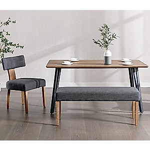 VESCASA Charcoal Linen Upholstered Dining Bench with Natural Wood Legs, 44.5" W Entryway Farmhouse Padded Bench for Dining Room, End of Bed, Kitchen, Living Room, 1 PC