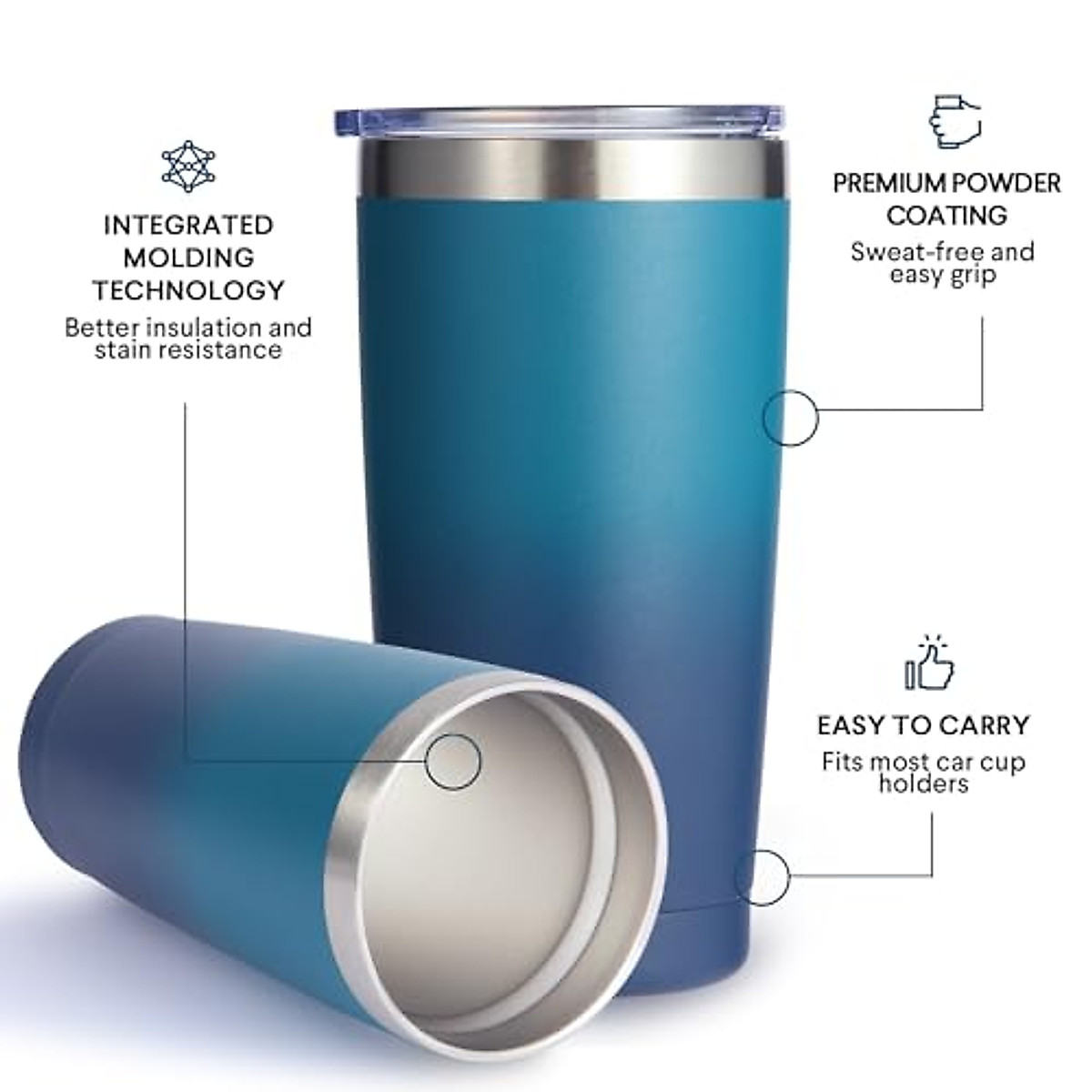 Volhoply 20oz Stainless Steel Tumbler with Lid and Straw Bulk 12 Pack,Double Wall Insulated Travel Iced Coffee Mug Fits Cup holder,Powder Coated Cups for Cold Drinks,Christmas Gifts（Assorted,12 Set）