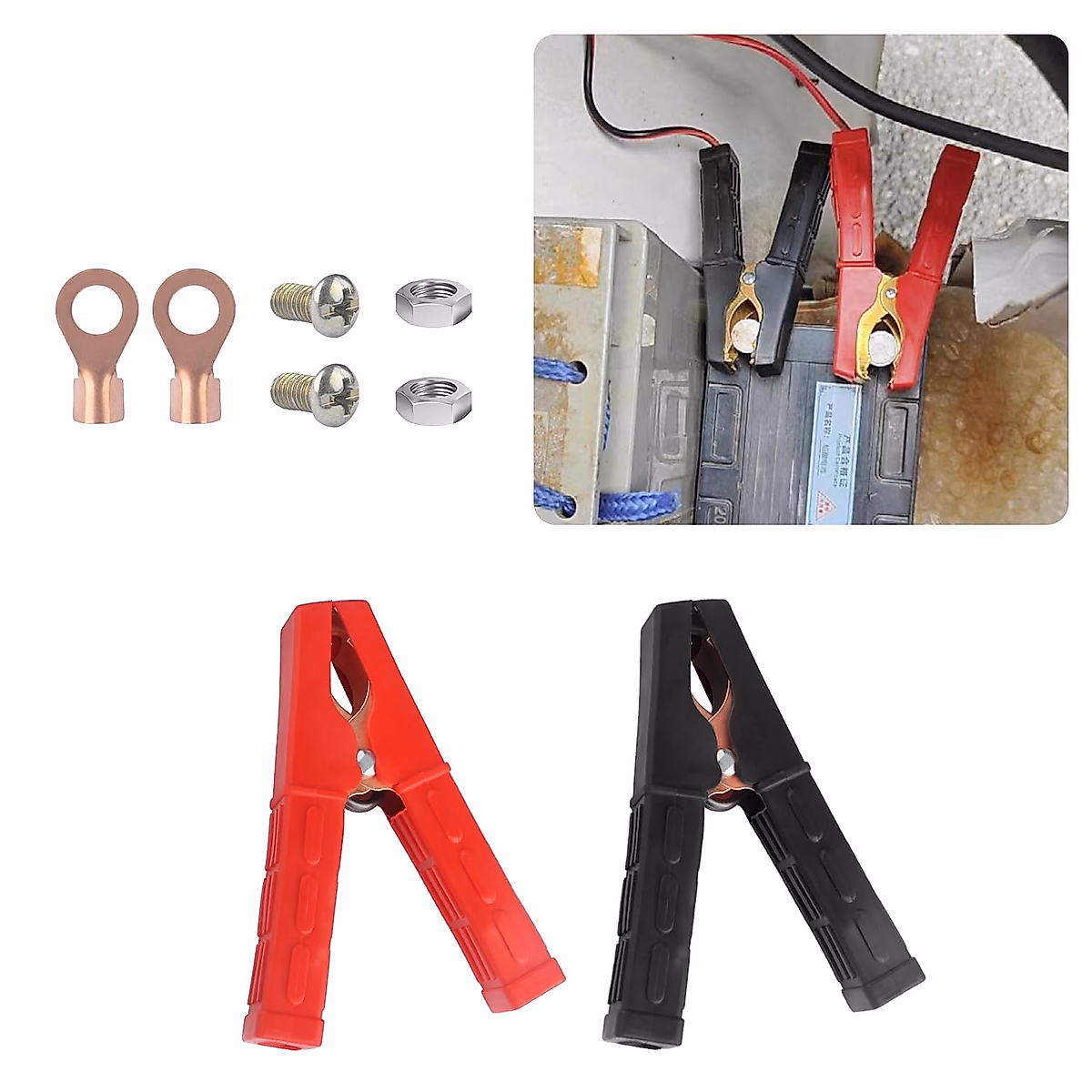 2PCS Car Alligator Clips Electrical Battery Clamps,Pure Copper Heavy Duty Jumper Cables Clamp with Rubber Insulating Handle,Universal Battery Clips for 12-36V Car Truck SUV RV