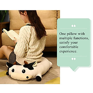 WUYU Cow Plush Pillow, Adorable Stuffed Animal Plush Toy, Soft Cow Hugging Pillow for Kids Boys Girls (Round Eyes,13.7in)