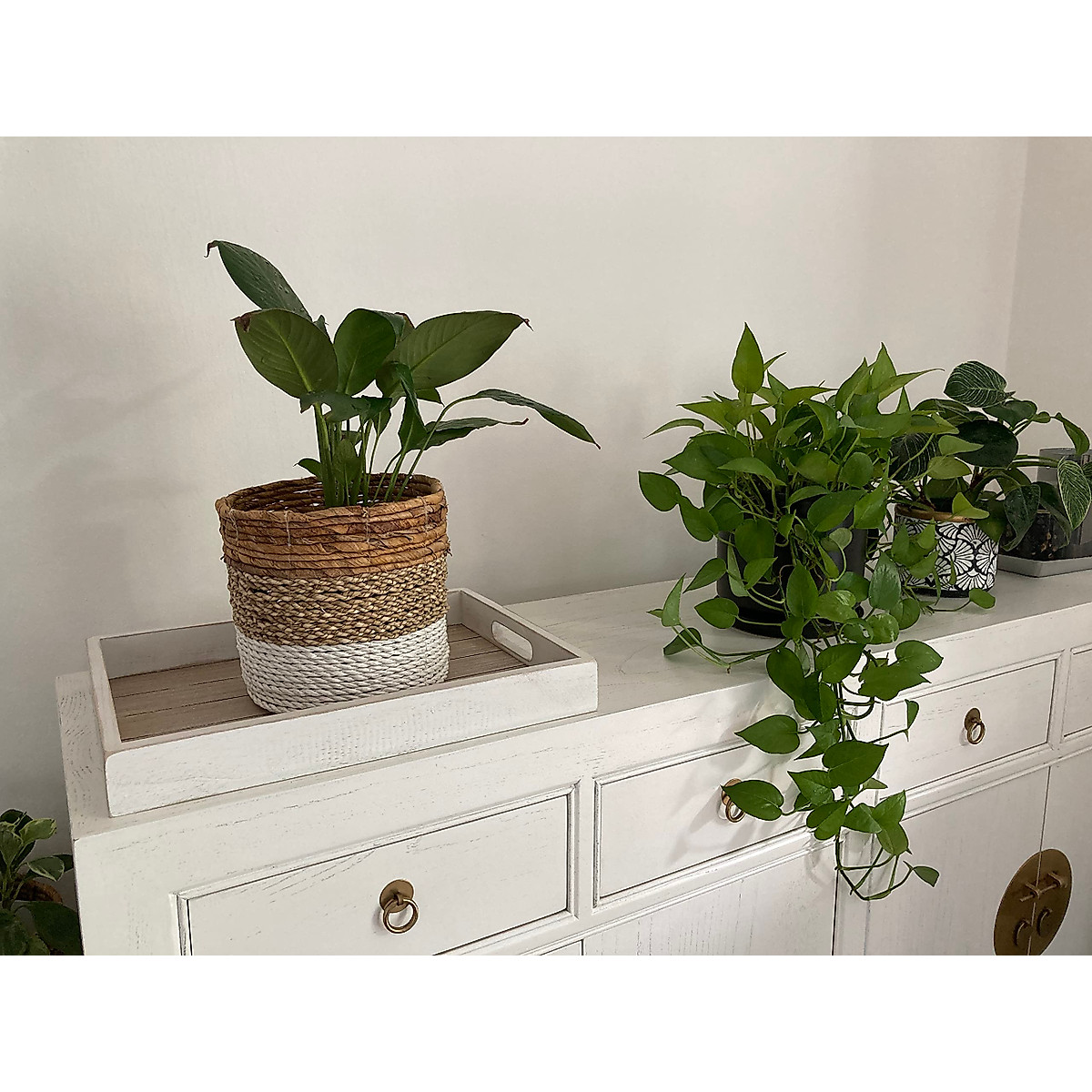 Set of 2 Wooden Serving Trays for Ottoman and Coffee Table Lap Tray (16.3x12.2x2 & 11x11x1.5 Inches, Multicolor)