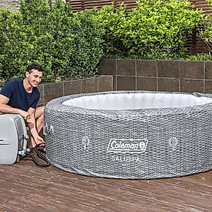Coleman SaluSpa Sicily AirJet 7 Person Inflatable Hot Tub Round Portable Outdoor Spa with 180 Soothing AirJets and Insulated Cover, Gray