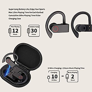 True Wireless Earbuds Bluetooth 5.0 Headphones, Sports in-Ear TWS Stereo Mini Headset w/Mic HiFi Bass IPX7 Waterproof, One Step Instant Pairing Case Noise Cancelling Earphones (Red)