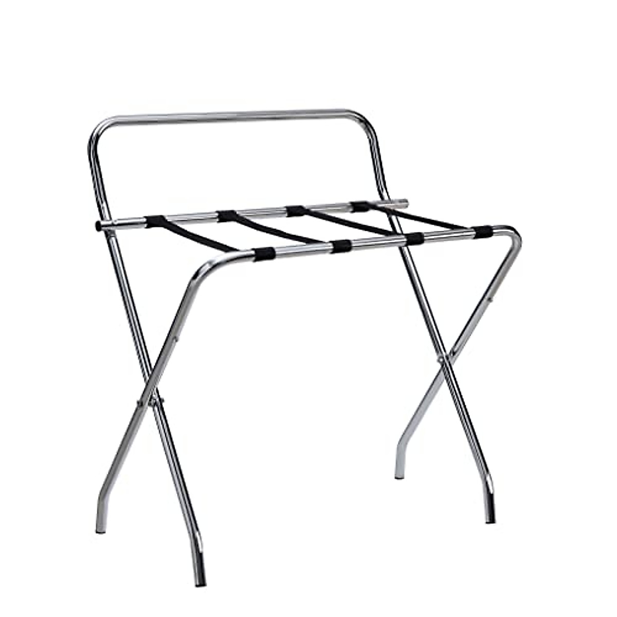 Kings Brand Furniture - Metal Foldable Luggage Rack, Suitcase Stand with Back, Chrome/Black