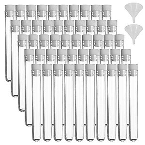 Lainrrew 50 Pcs Test Tubes, Clear Plastic Test Tubes with Caps & 2 Funnels for Scientific Experiments, Candy Beads Sample Storage, Kids Party Supplies, Halloween, Christmas (13 x 75mm)