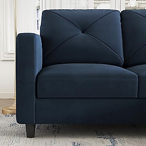 HONBAY Sleeper Sectional Sofa Set Velvet U Shaped Couch with Storage Ottoman 4-Seat Sectional Sofa Set for Living Room, Dark Blue