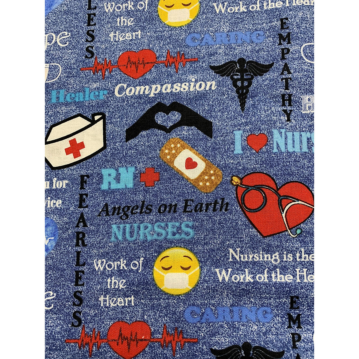 SYKEL ENTERPRISES Nurse Hero on Denim Design Quilting Cotton Fabric, 44 inches Wide, 100% Cotton, Sold by Yard, Blue, Plain, Angle Collection