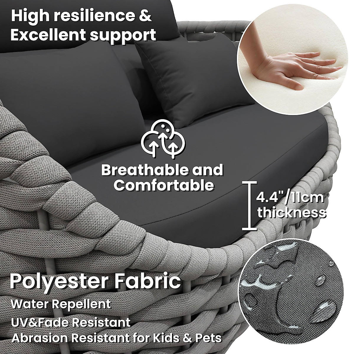 Erotr 4 Pieces Assembled Patio Conversation Sets, Hand Woven Rope Outdoor Furniture Sofa Set - Aluminum Modern Cushions Couch Armchair Table Set - All Weather for Indoor Deck Porch Backyard Hotel