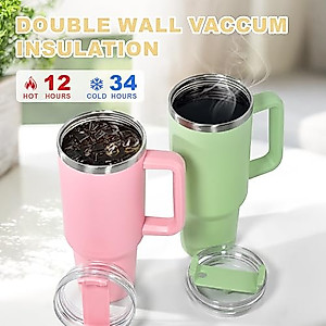 FECBK 40 oz Tumbler with Handle and Straw, 100% Leak-Proof Travel Mug, Stainless Steel Double Wall Vacuum Insulated Coffee Cup Keeps Cold For 34 Hours, Dishwasher Safe, Beige