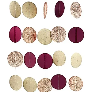 Nicrolandee Burgundy Paper Garland Rose Gold Glitter Dots Hanging Party Garland for Maroon Wedding Engagement Party Baby Shower Bridal Shower Hen Night Party Decorations, 3 Pack/Set 9.8FT Long