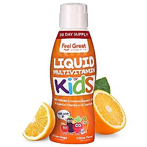 Feel Great Liquid Multivitamin for Kids | Orange Flavored Vegetarian & Sugar Free Kids Liquid Vitamin | Essential Kids Vitamins & Immune Support for Kids | 30 Day Supply