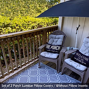 JOJOGOGO Welcome to Our Porch Pillows Black Farmhouse Outdoor Lumbar Pillow Covers 12x20 Waterproof Set of 2 Front & Back Porch Decor Rustic Throw Pillows for Garden Deck Patio Furniture (No Inserts)