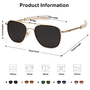 SOJOS Small Polarized Aviator Sunglasses for Men Women Classic Double Bridge Square Aviators SJ1179, Bright Gold/Grey