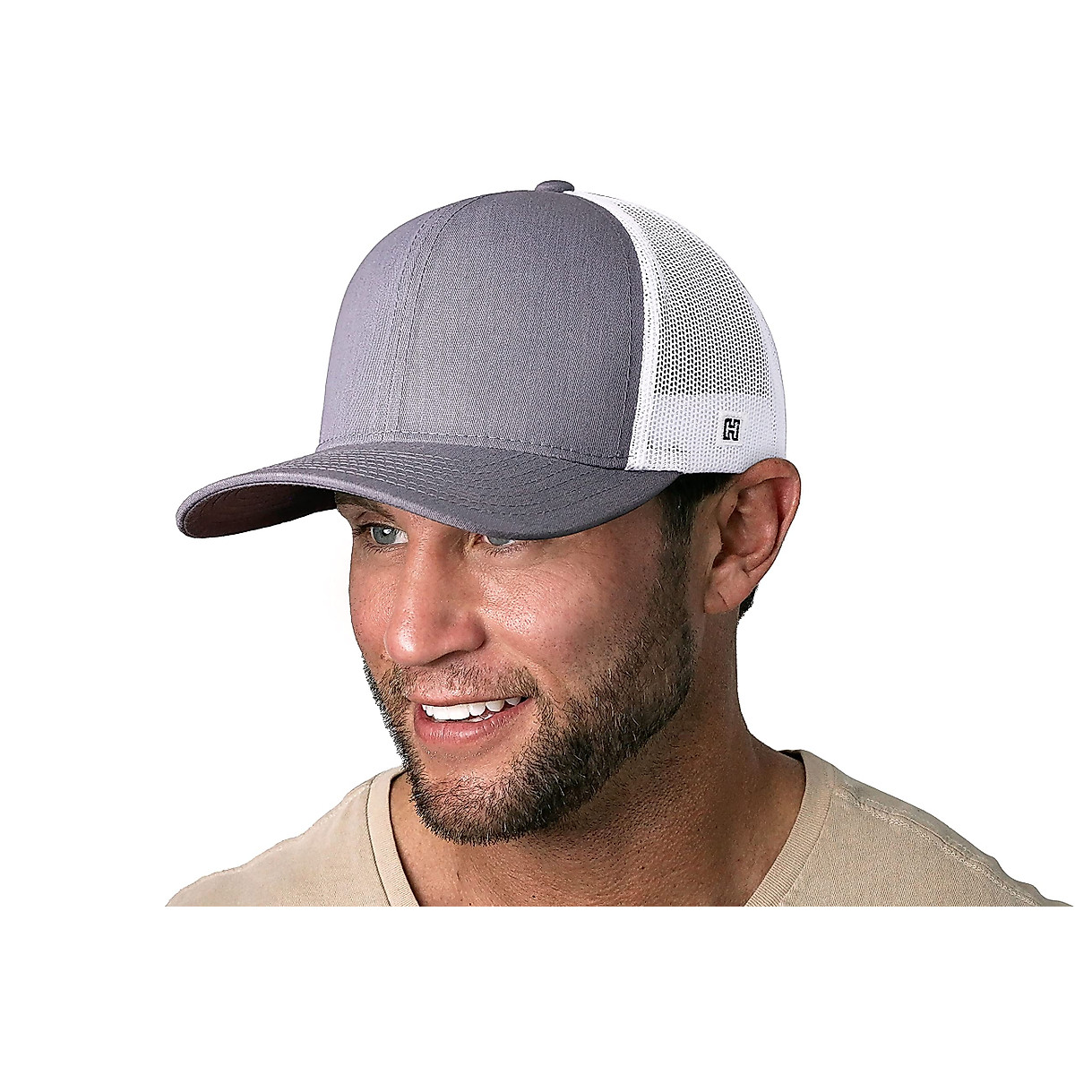 HAKA Trucker Hat for Men & Women, Blank Mesh Snapback Adjustable Baseball Cap (Gray & White)