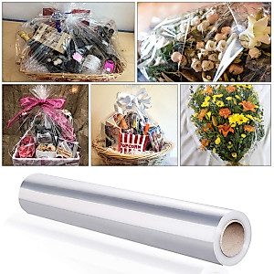 STOBOK Clear Cellophane Wrap Roll - Unfolded Width 31.5 in x 100 Ft 3 Mil Thicken Transparent Long Film Gift Wrappings for Flowers Craft Basket Packing Paper