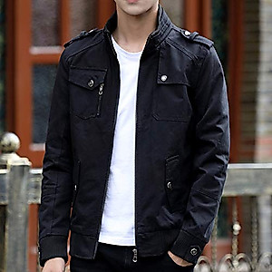 Womleys Mens Casual Windbreaker Outerwear Cotton Coat Lightweight Jackets (Medium, Black)