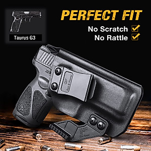 IWB Kydex Holsters Compatible with Taurus G3, Inside Waistband Concealed Carry IWB Holster for G3 Taurus, Adj. Retention, Right Hand
