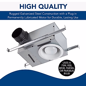 Broan-NuTone 744L Recessed Light Ventilation Fan, Selectable Speed 50-80 CFM, 0.3-2 Sones, White